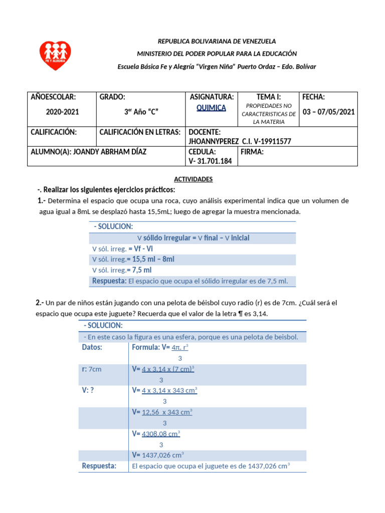 Actividades de Quimica I | PDF | Cantidad