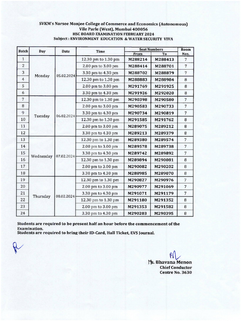 Evs Exam Time-Table | PDF