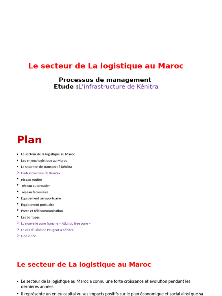 Le secteur de La logistique au Maroc Processus de management Etude :L ...
