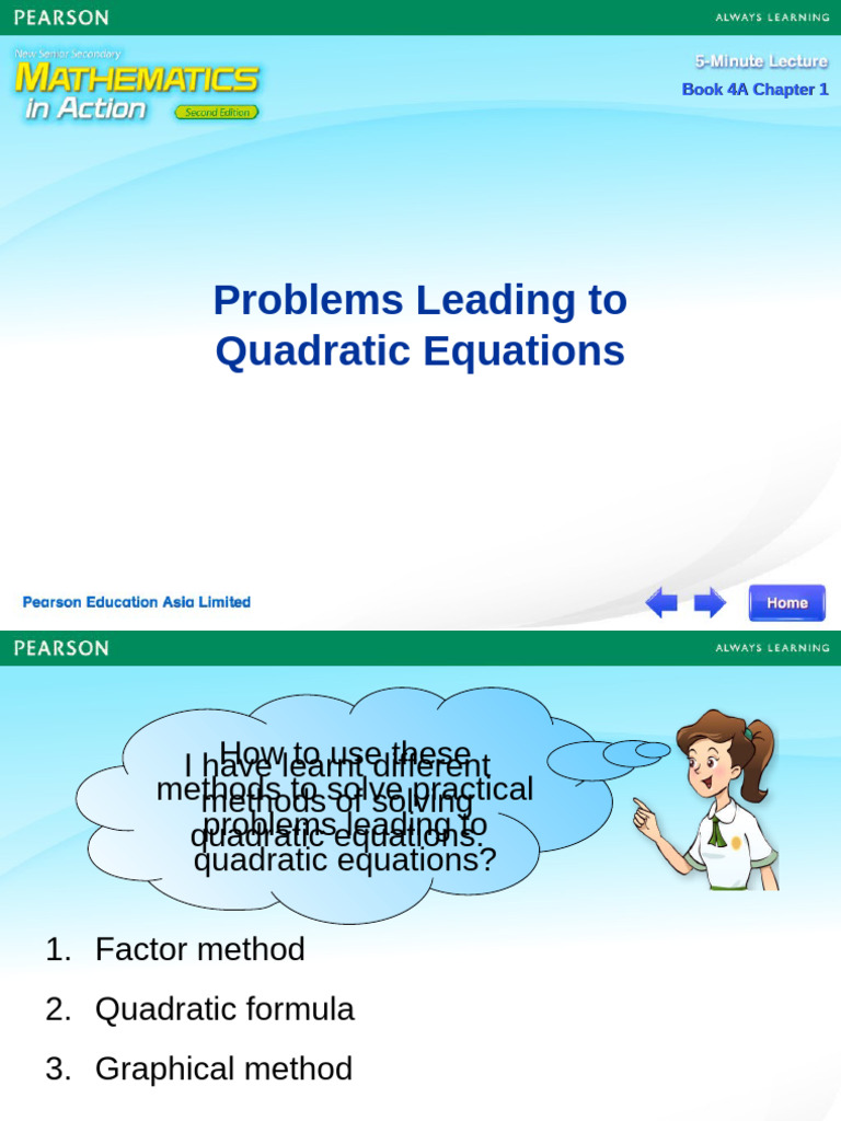 Problems Leading To Quadratic Equations: Book 4A Chapter 1 | PDF