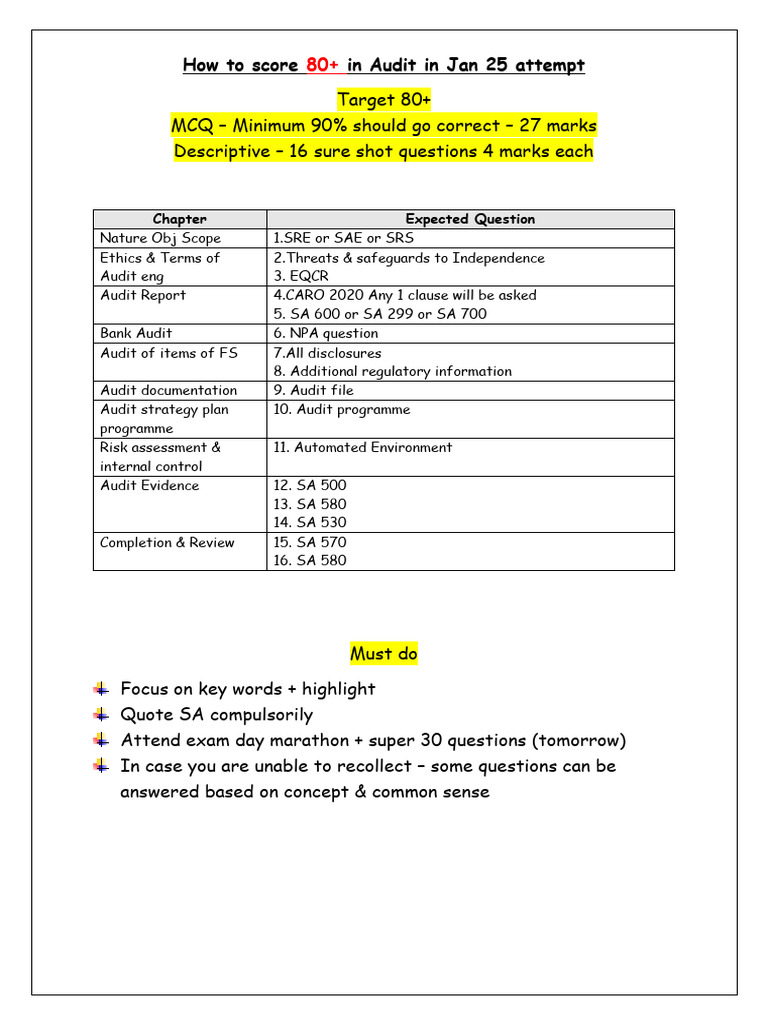 How To Score 80 in Audit | PDF