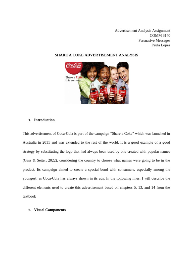 Advertisement Analysis Assignment Cocacola | PDF | Coca Cola | Advertising