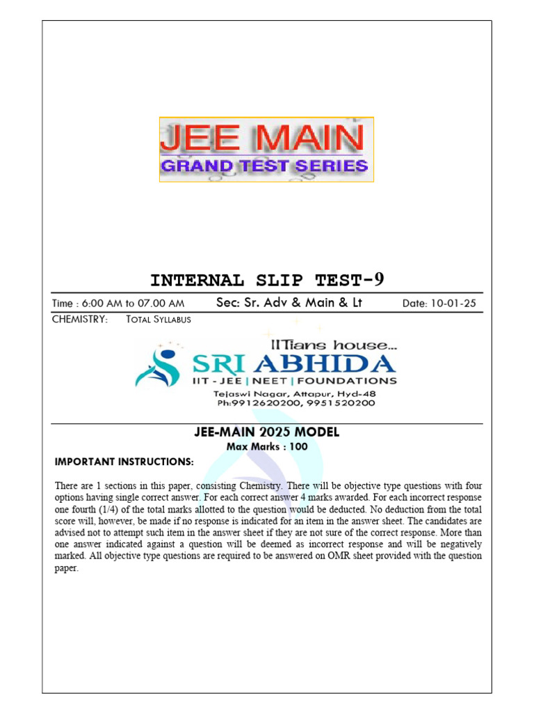 11th & 12th Chemistry Slip Test 2025 | PDF | Electronvolt | Physical ...