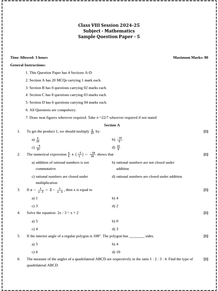 Sample Paper Maths 5 | PDF | Euclidean Geometry | Mathematics