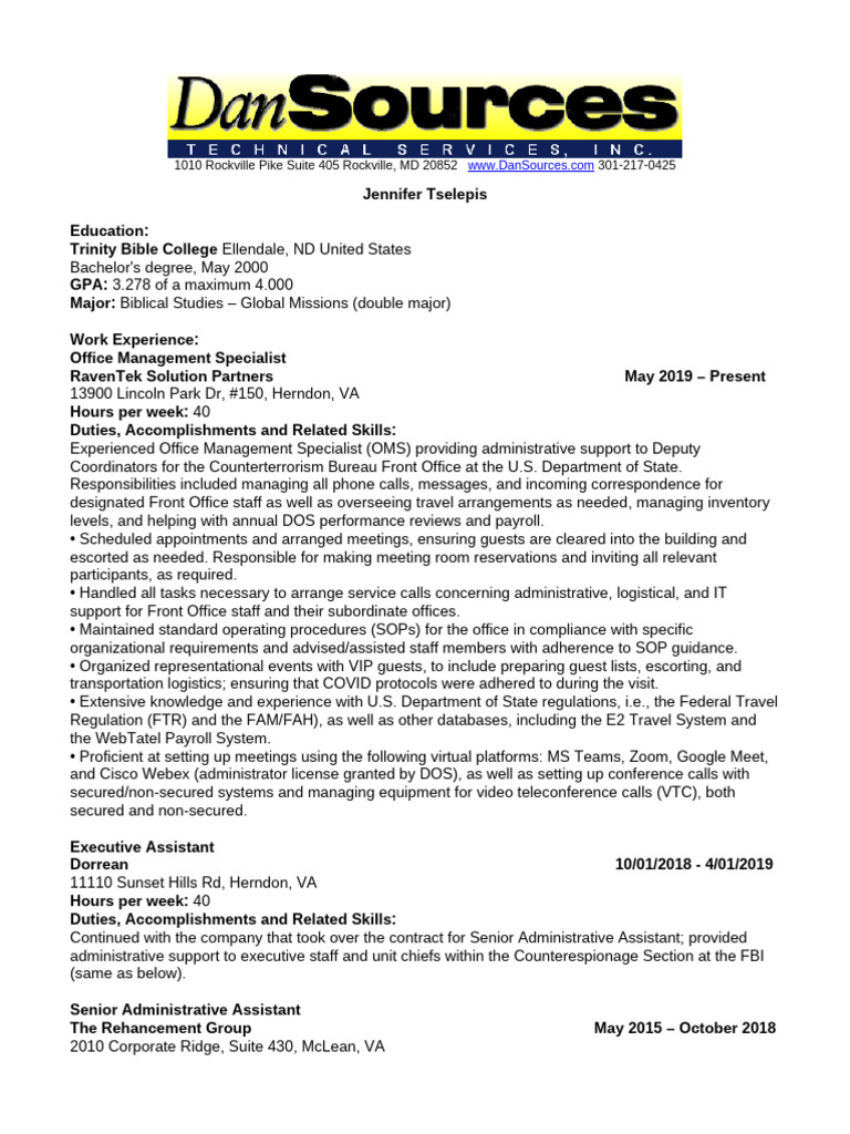 Jennifer Tselepis - BA 542 AdministrationClerical (Journeyman ...