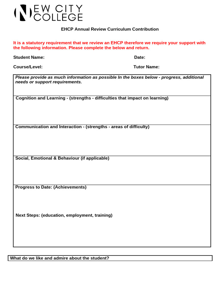 EHCP Annual Review Contribution Form | PDF