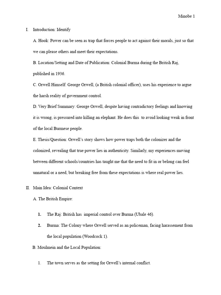 Elephant Formal Outline | PDF | George Orwell | Authenticity (Philosophy)