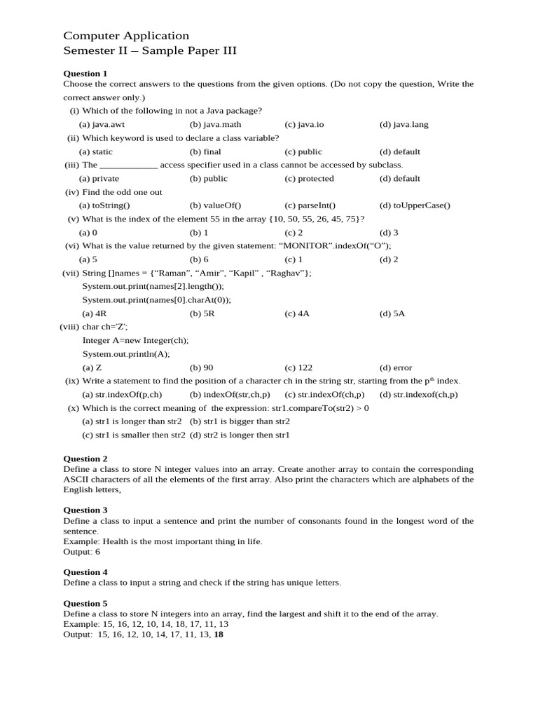Computer Application Semester 2 Sample Paper 3 | PDF | String (Computer Science) | Computing