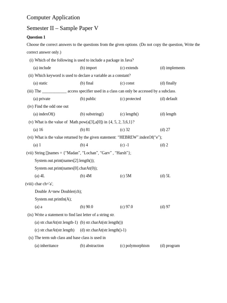 Computer Application Semester 2 Sample Paper 5 | PDF | Programming ...
