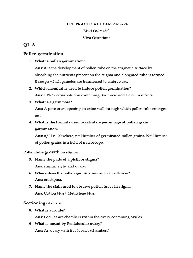 Ii Pu Practicals Final Viva Questions | PDF | Mitosis | Pollen