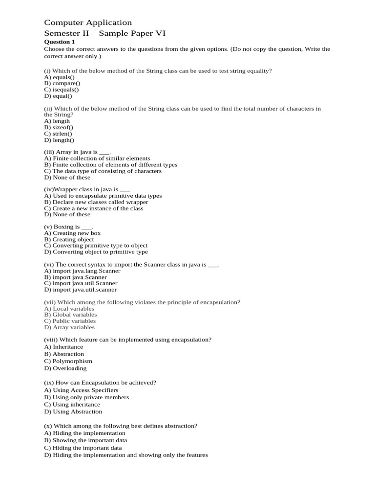 Computer Application Semester 2 Sample Paper 6 | PDF