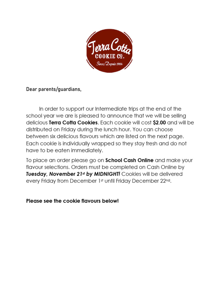 Terra Cotta Cookie Order Information | PDF