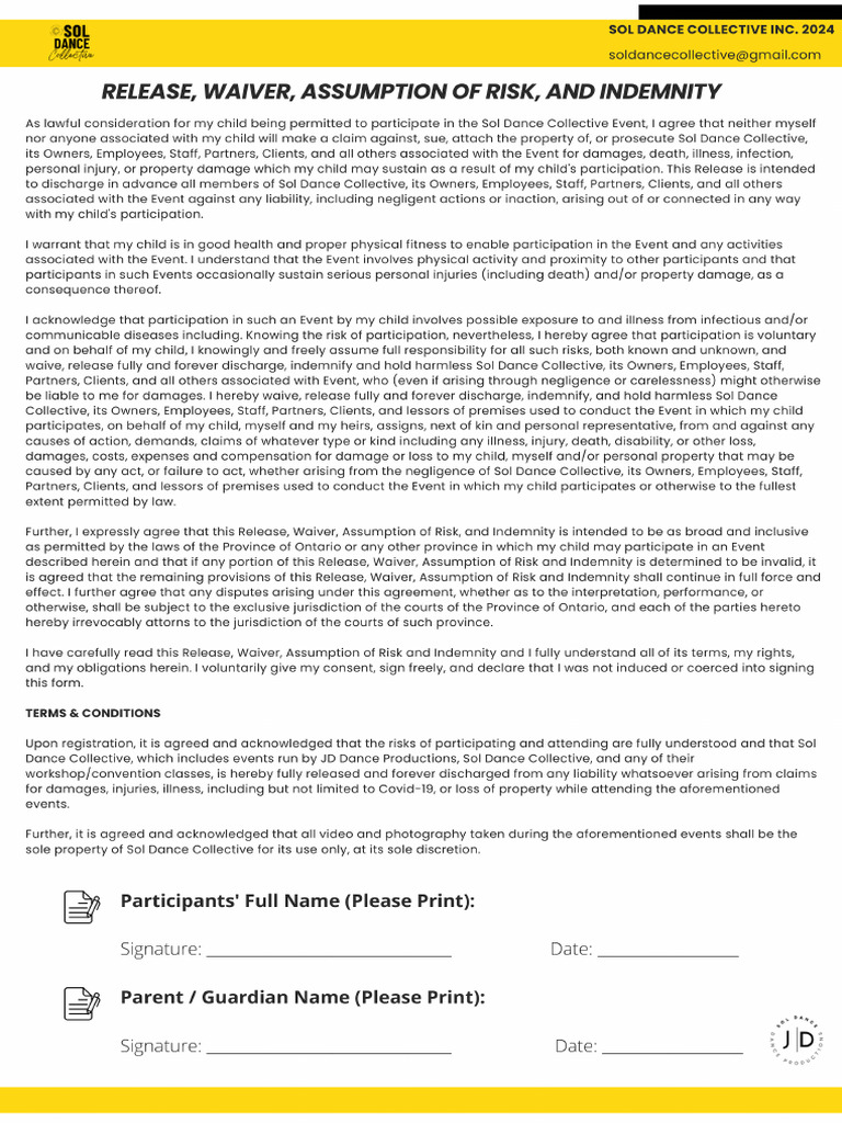 Sol Dance Collective Waiver | PDF
