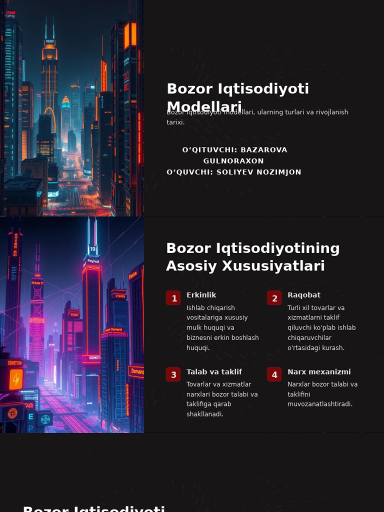 Bozor-Iqtisodiyoti-Modellari - PPTX 20250104 182714 0000 | PDF