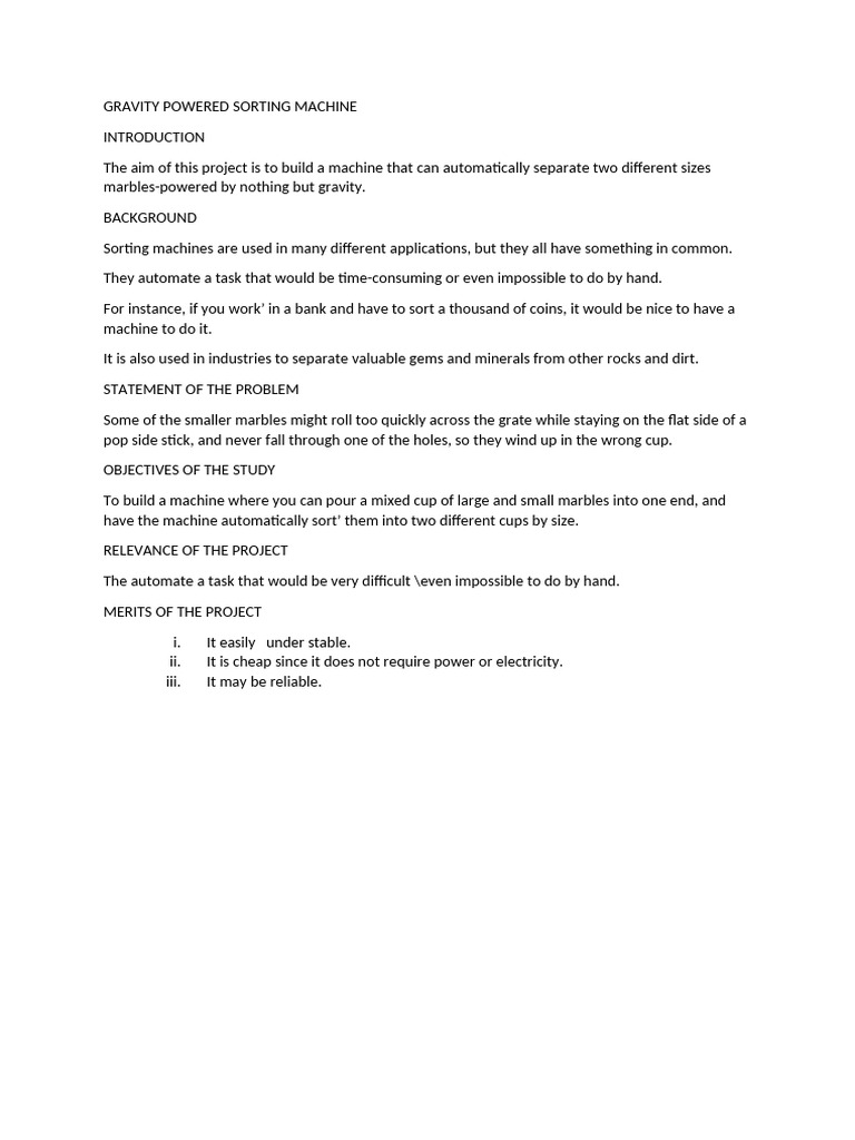 Gravity Powered Sorting Machine | PDF