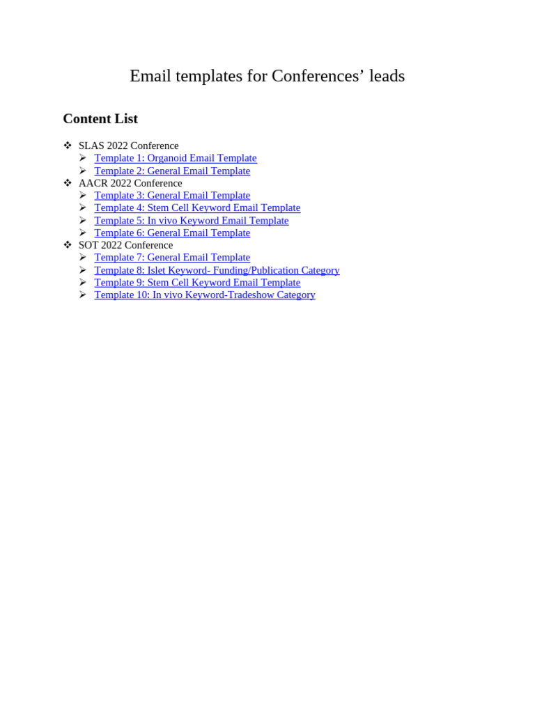 Email Templates For Conferences | PDF | Cell Culture | Extracellular Matrix