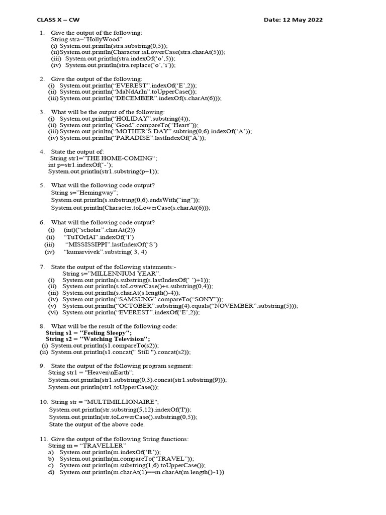 Java String Output Exercises | PDF | String (Computer Science) | Computing