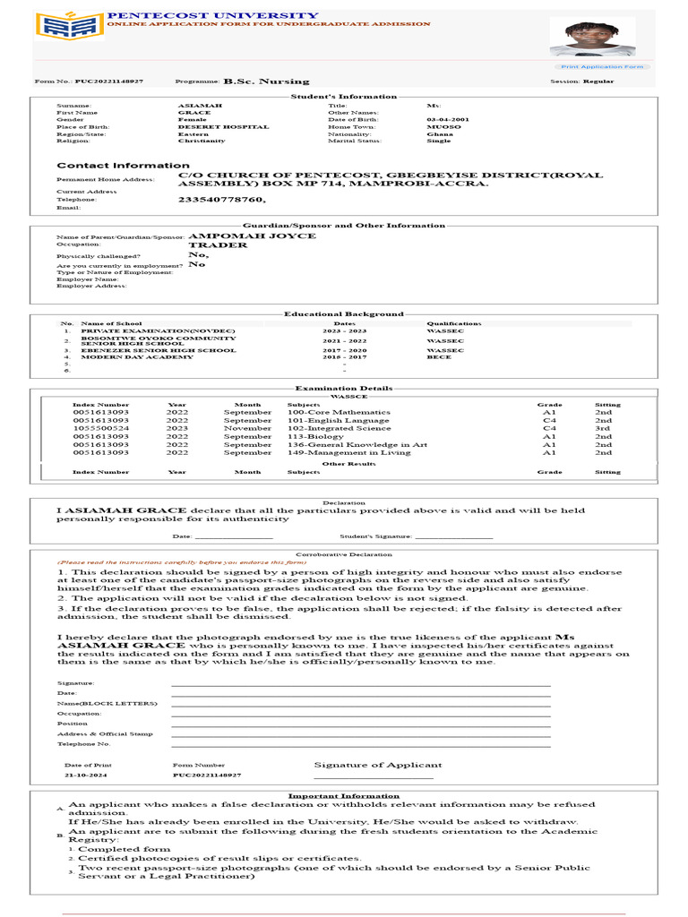 Admission Form Slip | PDF