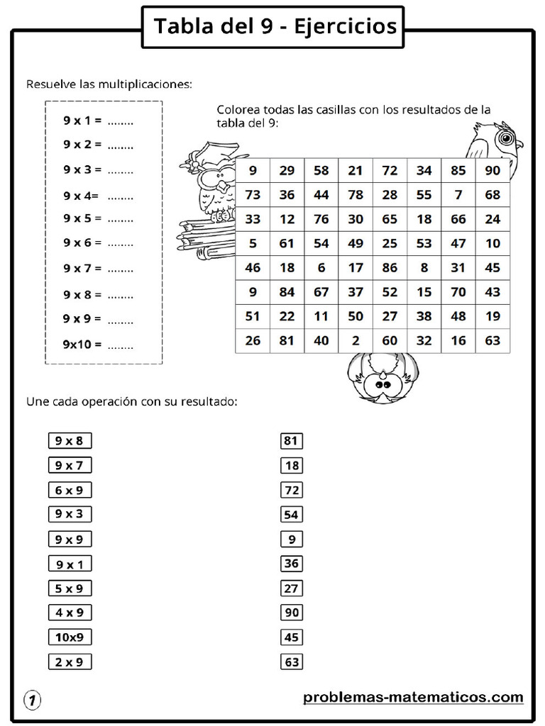 Ejercicios Tabla Del 9 | PDF