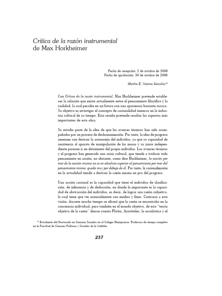 Crítica de la Razón Instrumental de Horkheimer | PDF | Razón | Pensamiento