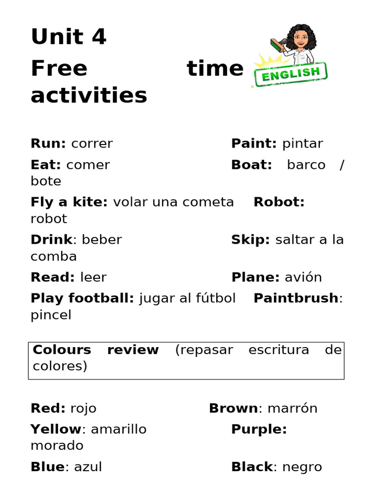 Unit 4 Free Time Activities | PDF