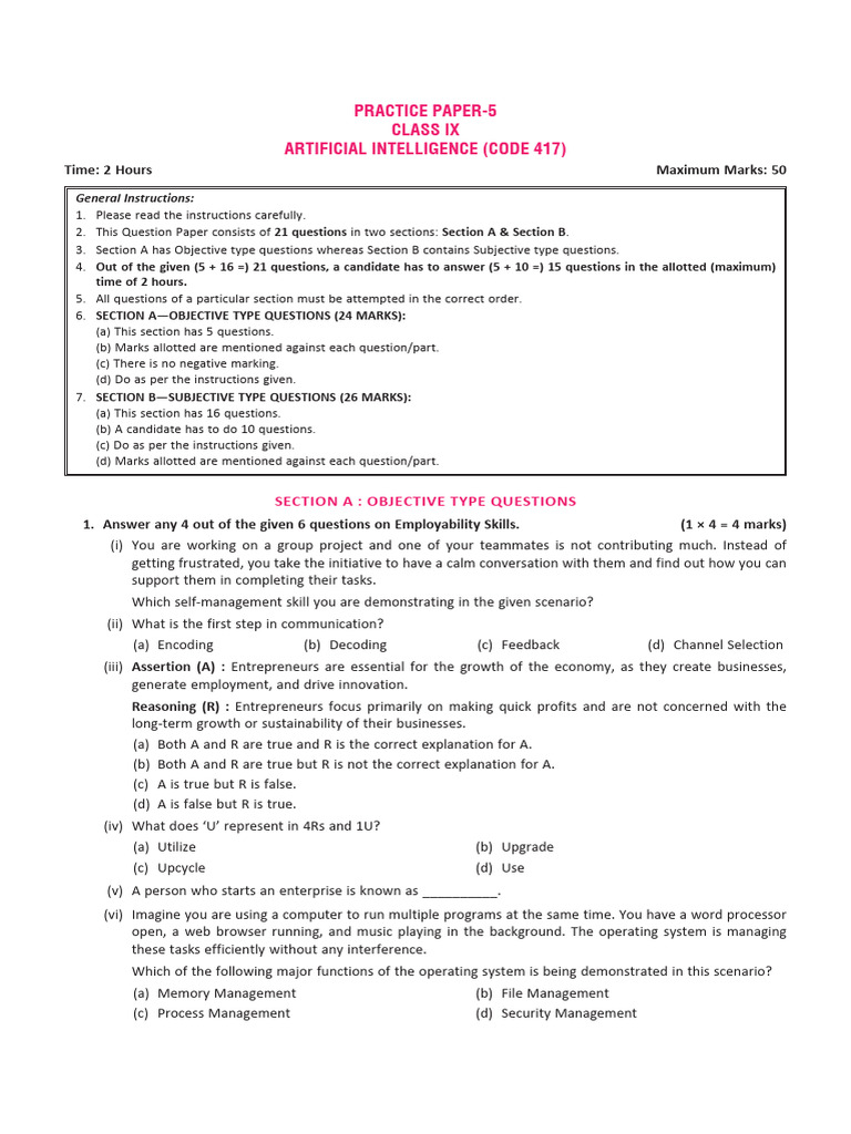 Ai - (Ix) - Practice Paper 5 New | PDF | Artificial Intelligence | Intelligence (AI) & Semantics