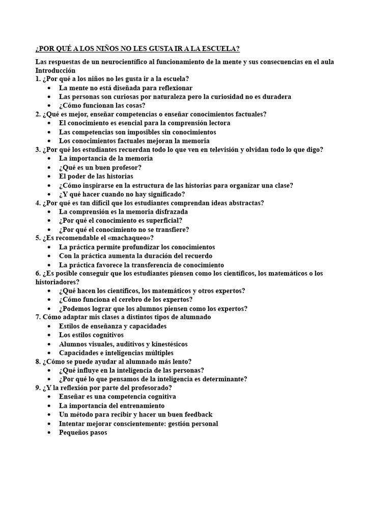 Porque A Los Niños No Les Gusta La Escuela | PDF | Memoria | Aprendizaje