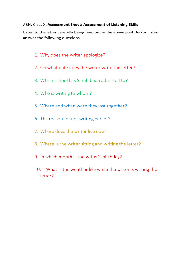 Assessment IX On Listening Skills (II) | PDF