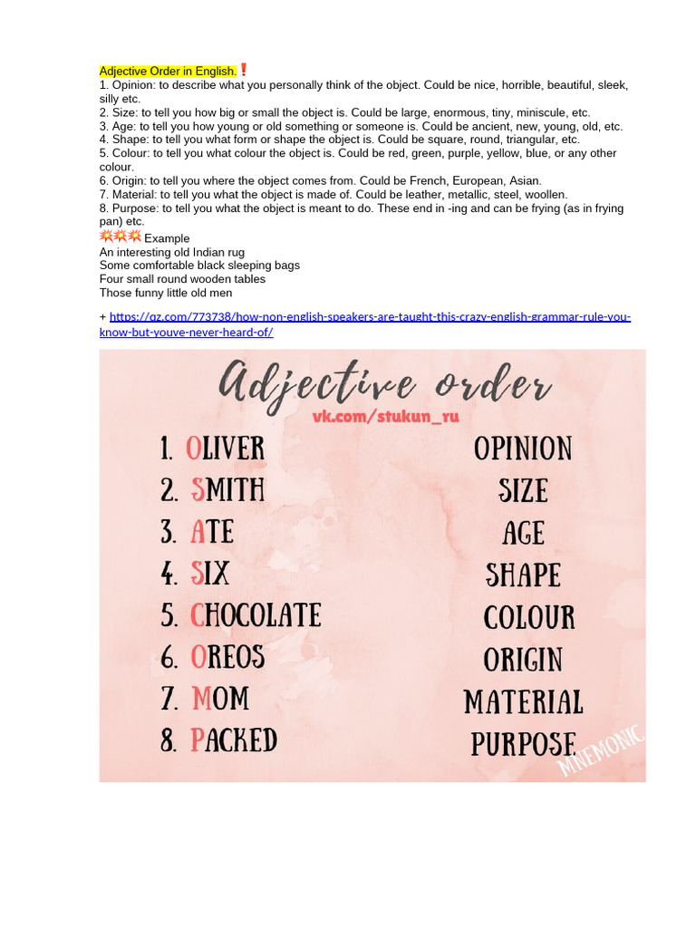 Adjective Order in English | PDF