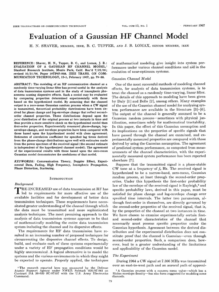 Evaluation of A Gaussian HF Channel Model. H. Shaver, B. Tupper, J ...