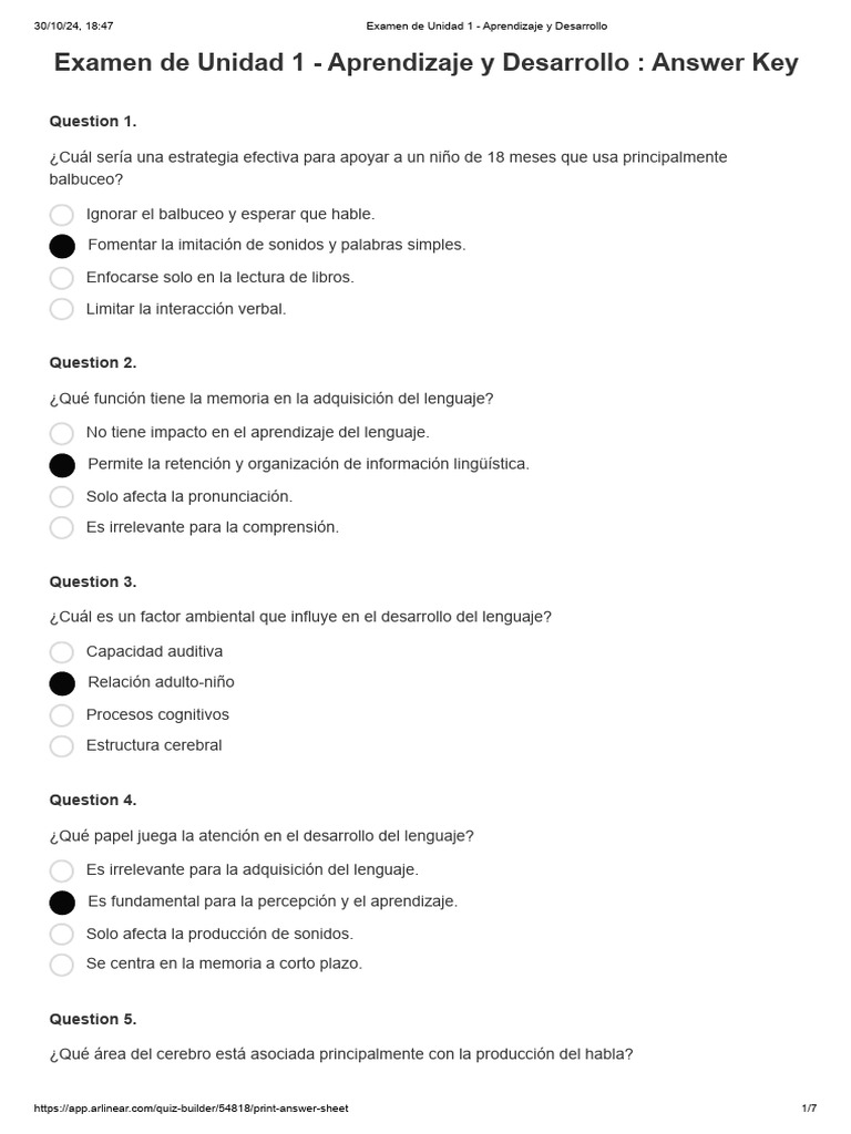 Test - Unidad 1 - ADL - Soluciones | PDF | Aquisición de idioma | Sicología