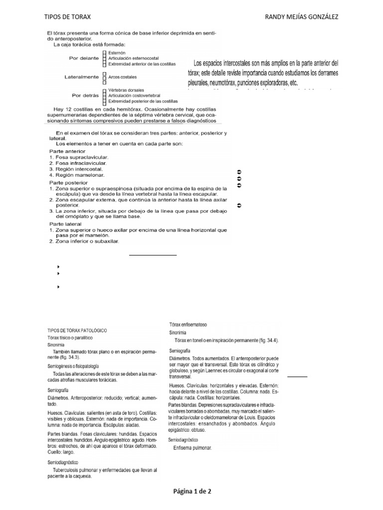 Tipos de Torax | PDF | Tórax | Sistema esquelético