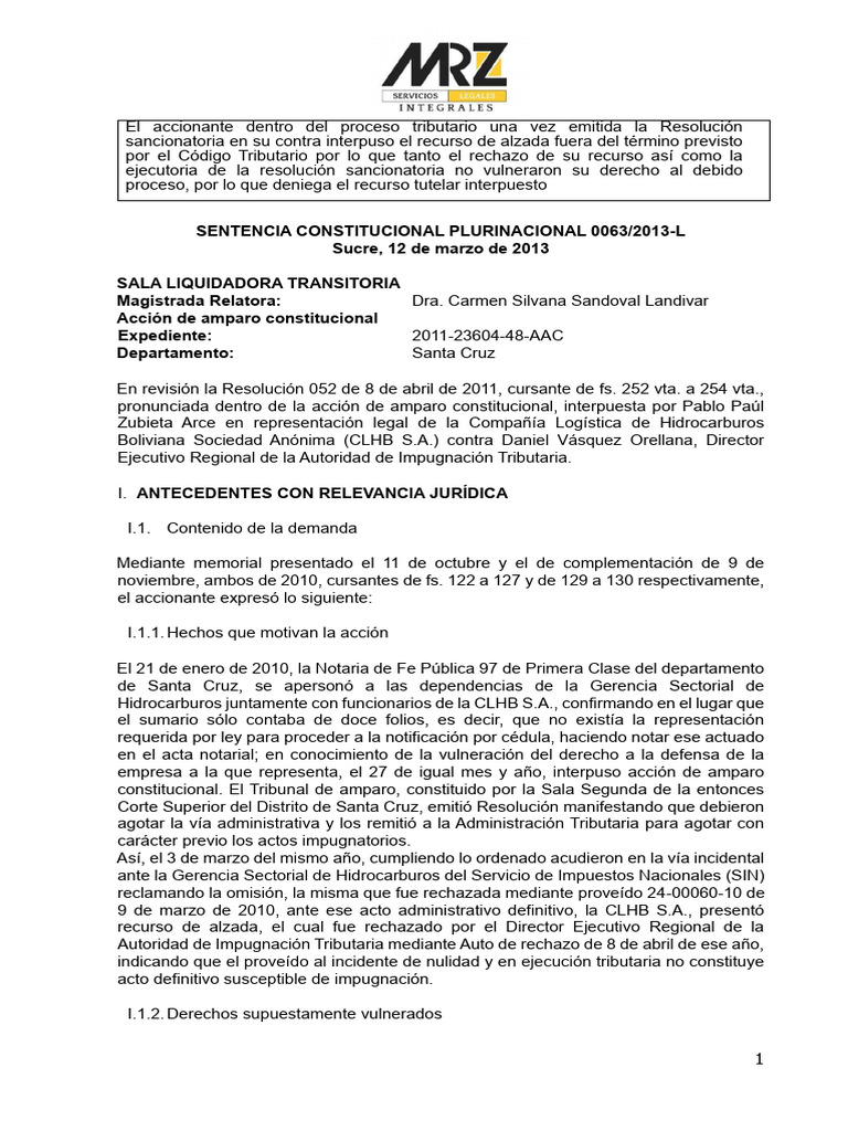 SCP_0063_2013_L | PDF | Debido al proceso | Derecho Constitucional