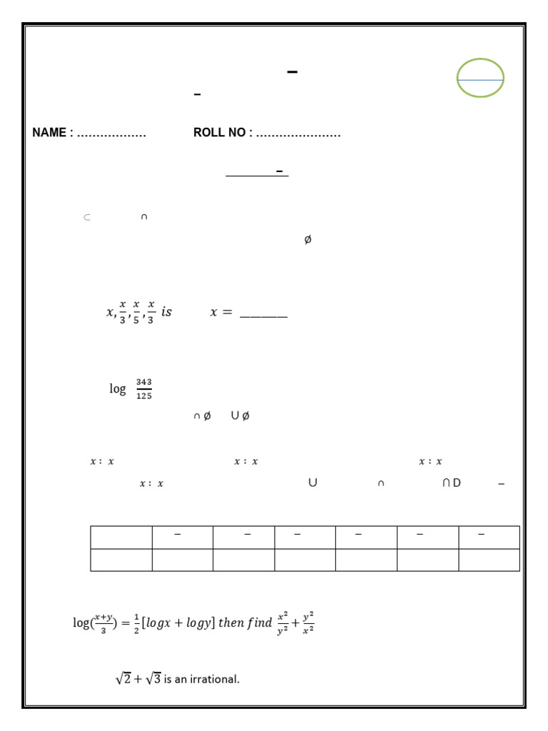 Revision Test 1 Maths Paper em TM | PDF