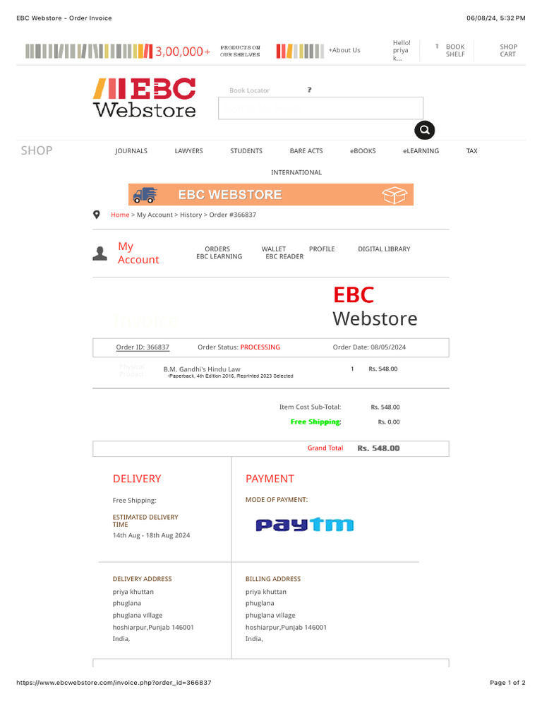 EBC Webstore - Order Invoice | PDF | Invoice