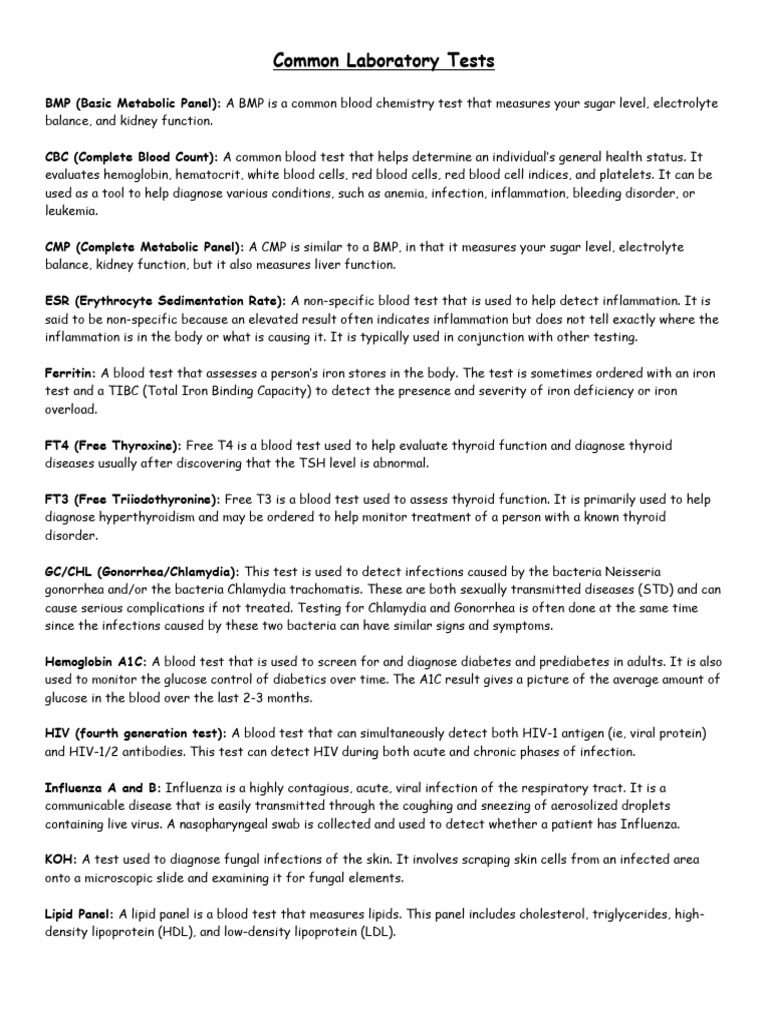 Common Laboratory Tests Explained 002 | PDF | Thyroid | Infection