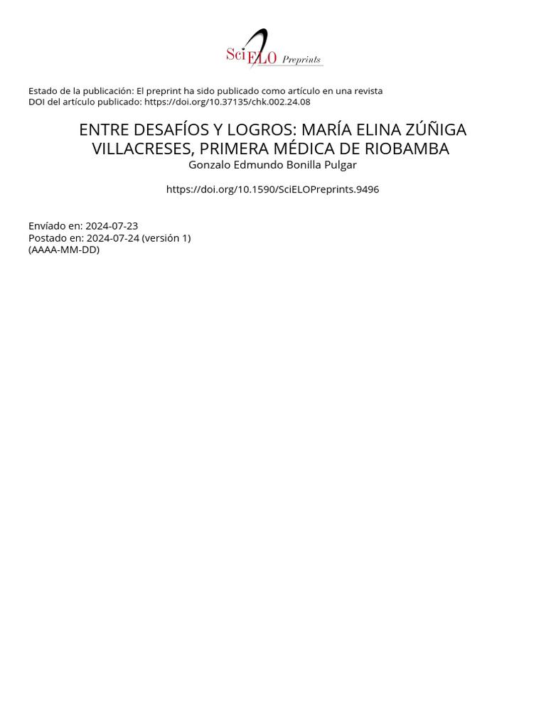 María Elina Zúñiga: Pionera Médica | PDF | Ecuador | Mujer