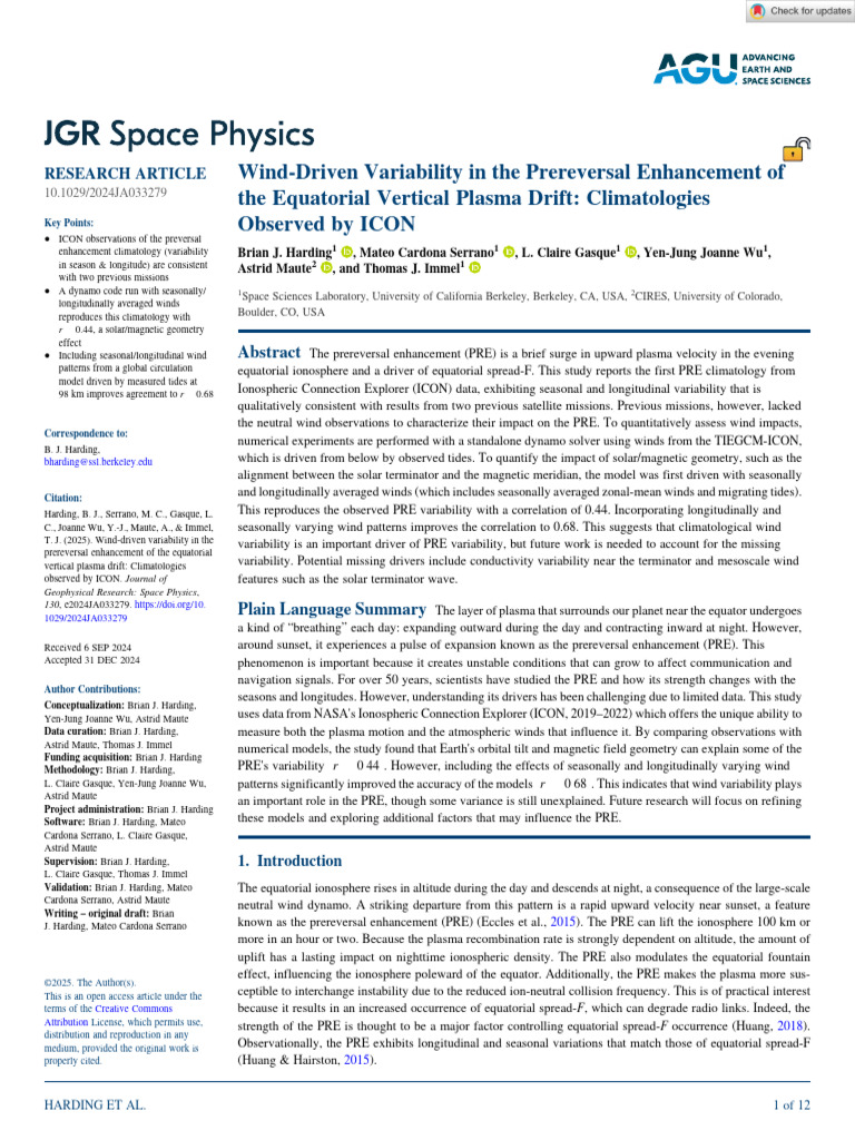 JGR Space Physics - 2025 - Harding - Wind Driven Variability in The ...