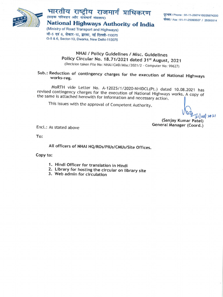 NHAI Cricular Contingency Charge | PDF