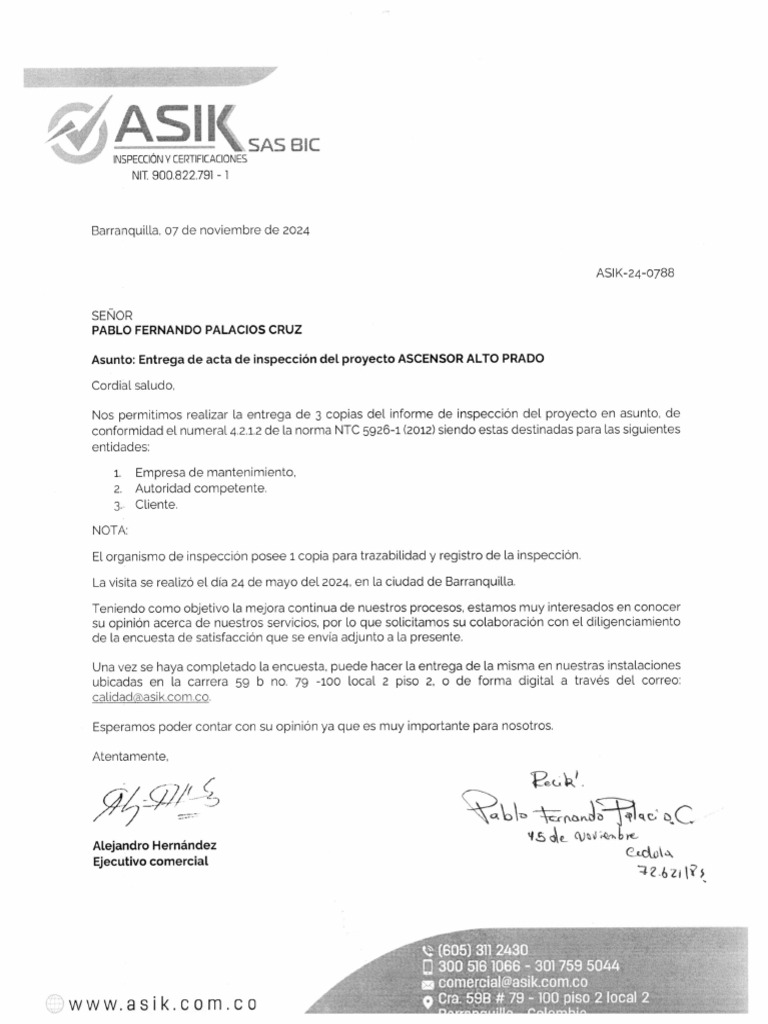 Carta Ascensor Alto Prado | PDF