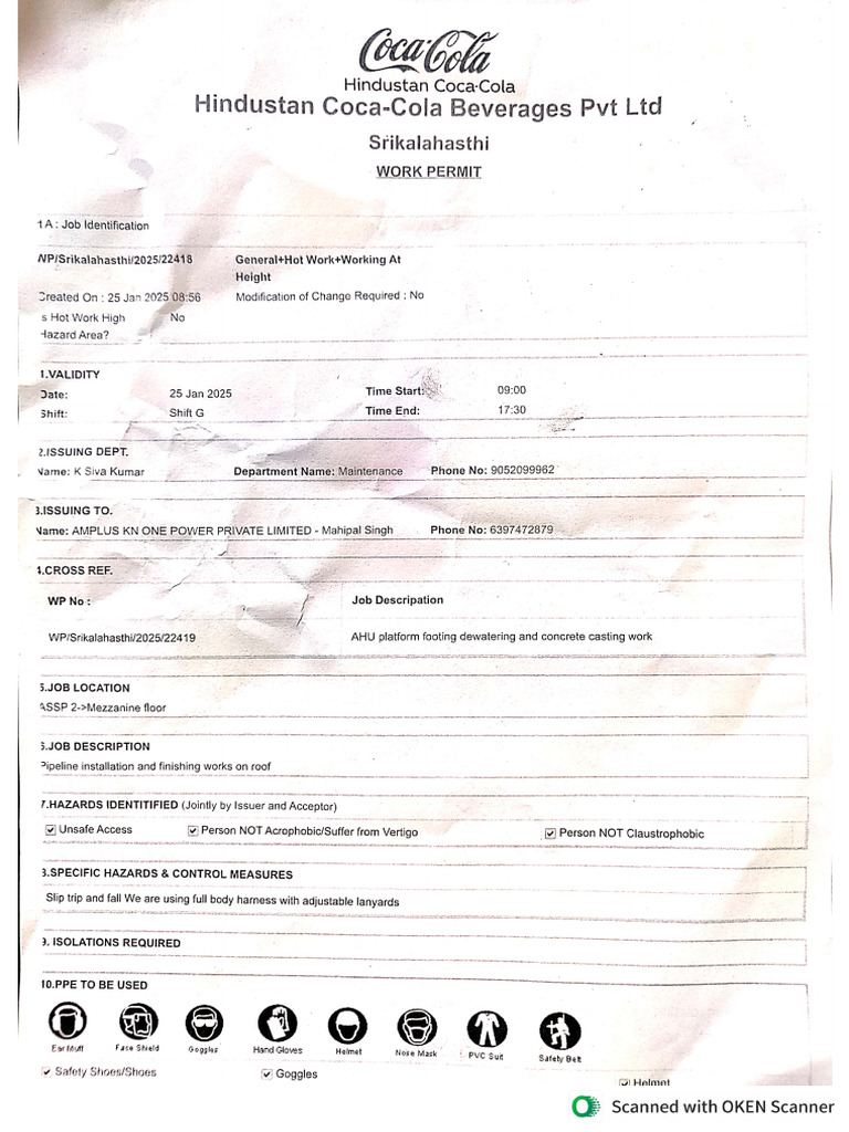 TBT Record and PTW General, Hot and Ultra Height Work HCCB Srikalahasti ...