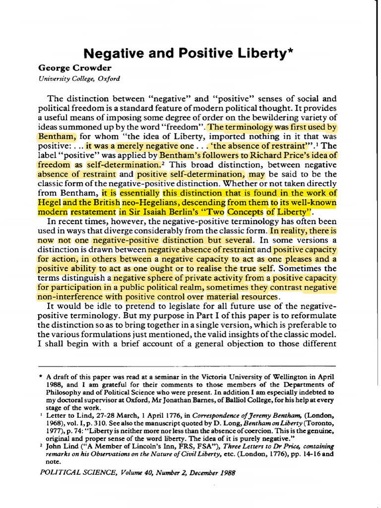 Crowder - Negative and Positive Liberty | PDF | Liberty | Authenticity ...