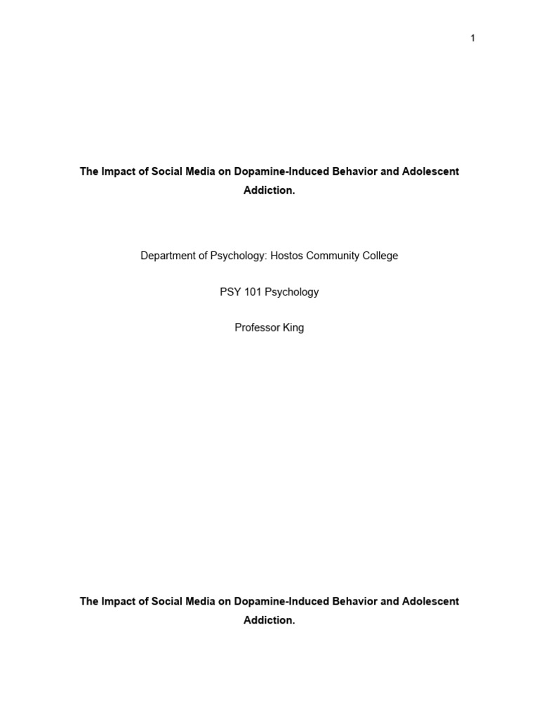 The Impact of Social Media On Dopamine-Induced Behavior and Adolescent ...