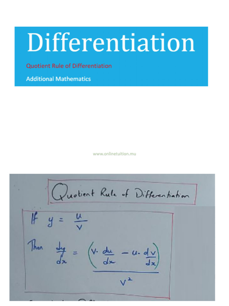 Differentiation - Part 3 - Quotient Rule | PDF