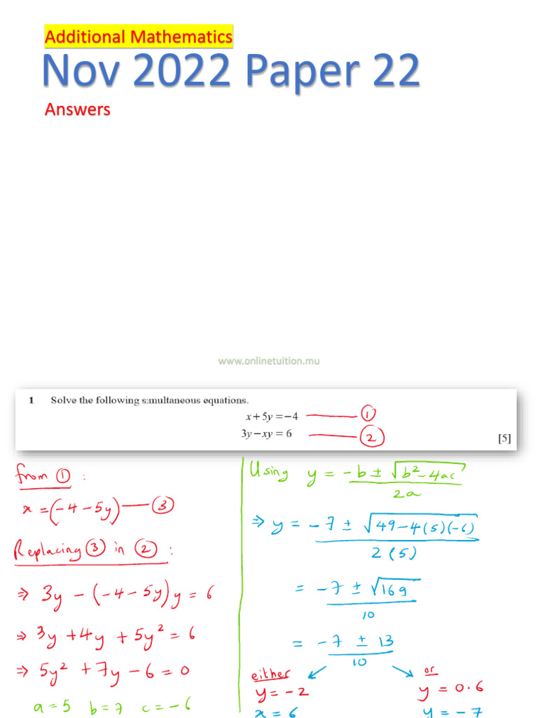 N22 p22 - Answers - Add Maths | PDF