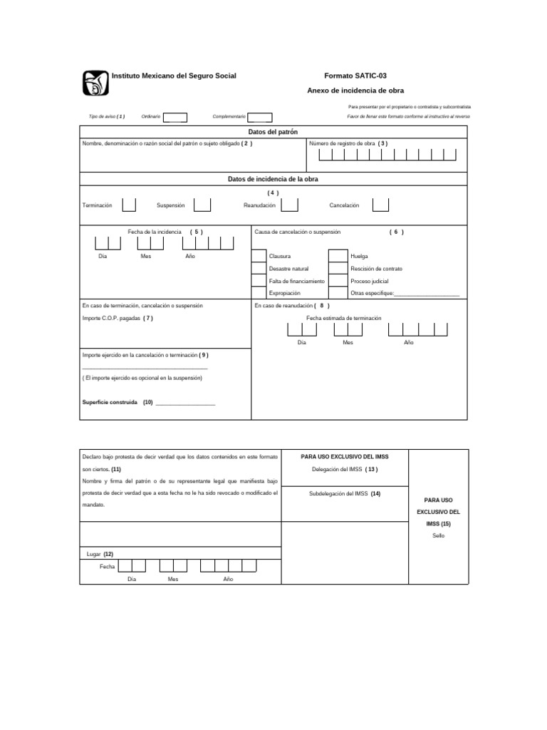 Aviso de Incidencia de Obra Satic 03 | PDF