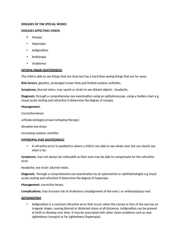 DISEASES OF THE SPECIAL SENSES - Docx 3 | PDF | Myopia | Clinical Medicine