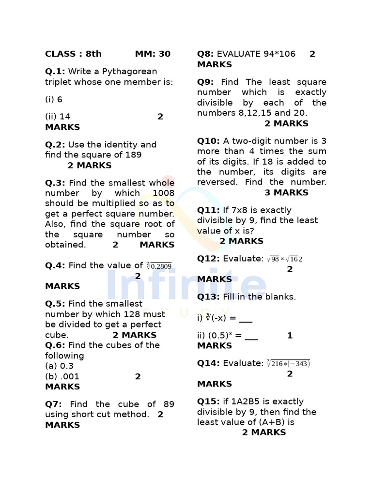 Math Problems for 8th Grade Exam | PDF
