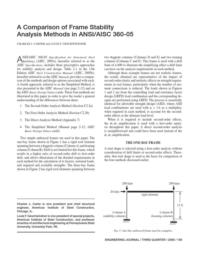 A Comparison of Frame Stability Analysis Methods in ANSI/AISC 360-05 | PDF | First Order Logic ...