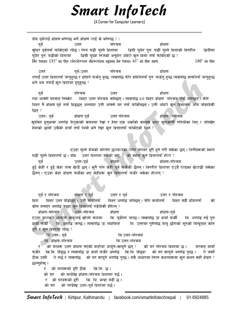 Loksewa Iq Class Test Set - 11 (Direction and Distance) | PDF